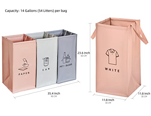 ECOWAN LIVING Recycle Bin, Trash Bin, Recycling Bins for Kitchen Home, Recyclable Waste Trash Sorting Organizer, Reusable Waterproof Compartment Container, Pack of 3 Bags