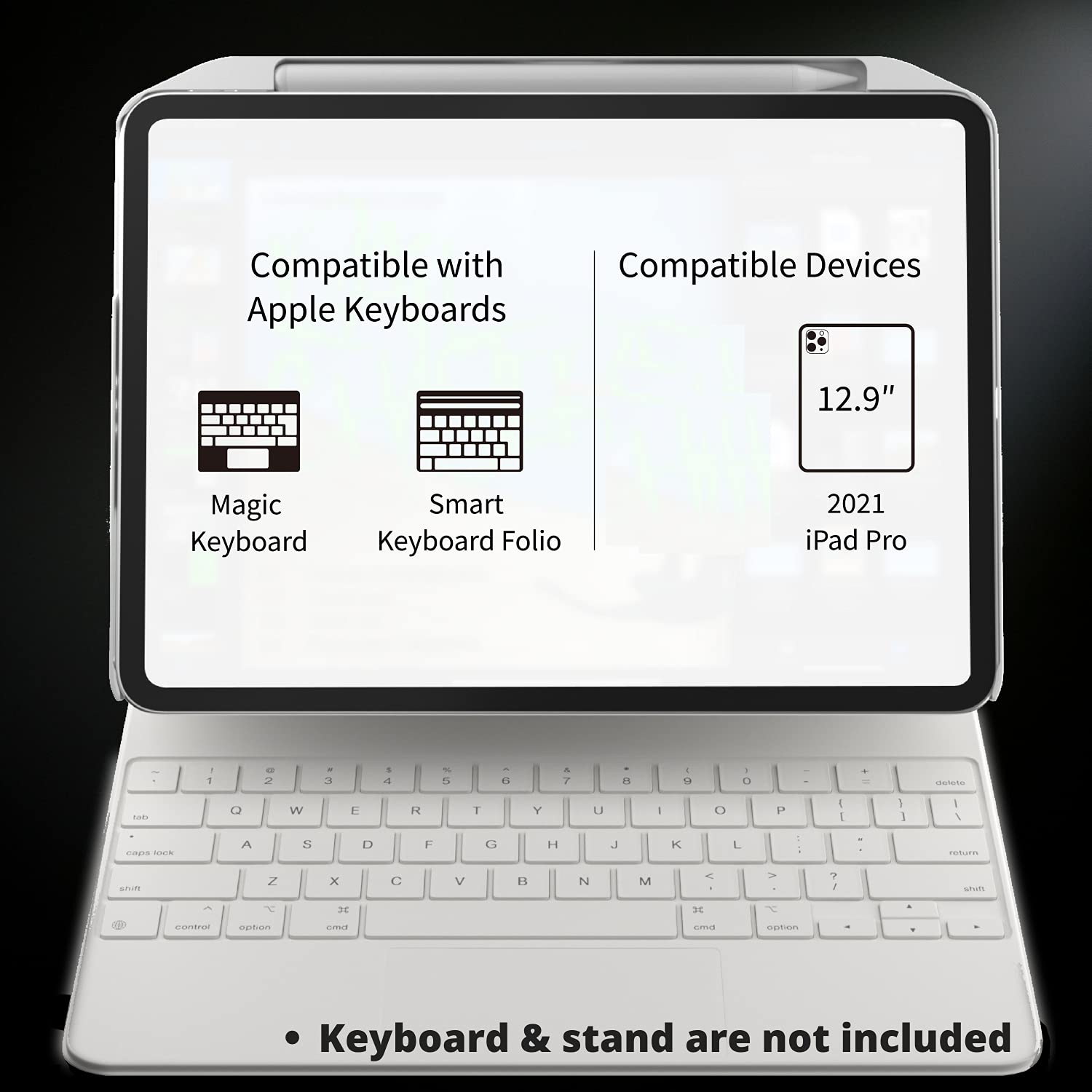 CoverBuddy iPad Pro 12.9 Inch Case 2022 - Magic Keyboard Compatible Case with Pencil Holder (5th Gen), Support Apple Pencil Charging - Compatible with Magic Keyboard, Smart Keyboard Folio (Black)