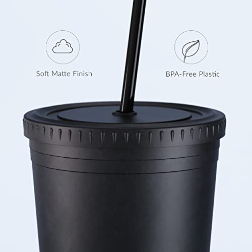 Maars Acrylic Travel Tumbler with Lid and Straw | 32oz Premium Insulated Double Wall XL Plastic Reusable Cups - Clear/Matte Assorted, 4 Pack