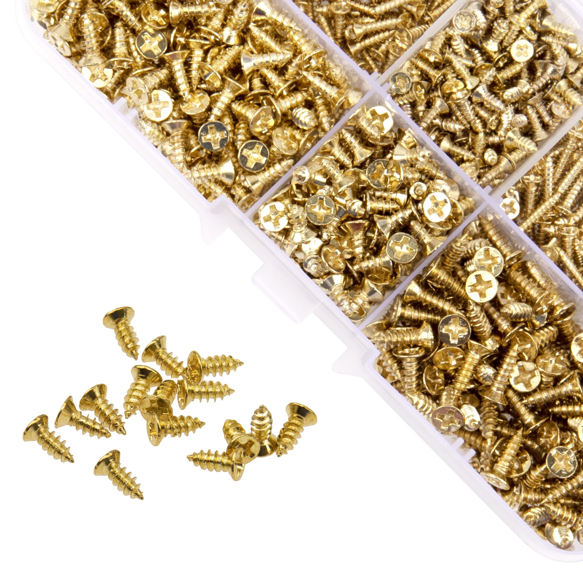 Rrina 1150Pcs M2 M3 Gold Plate Carbon Steel Small Screws Phillips Flat Head Cross Self Tapping Tiny Screw Cabinet Electronic Accessories Screw DIY Micro Woodworking Mini Screw Assortment Kit