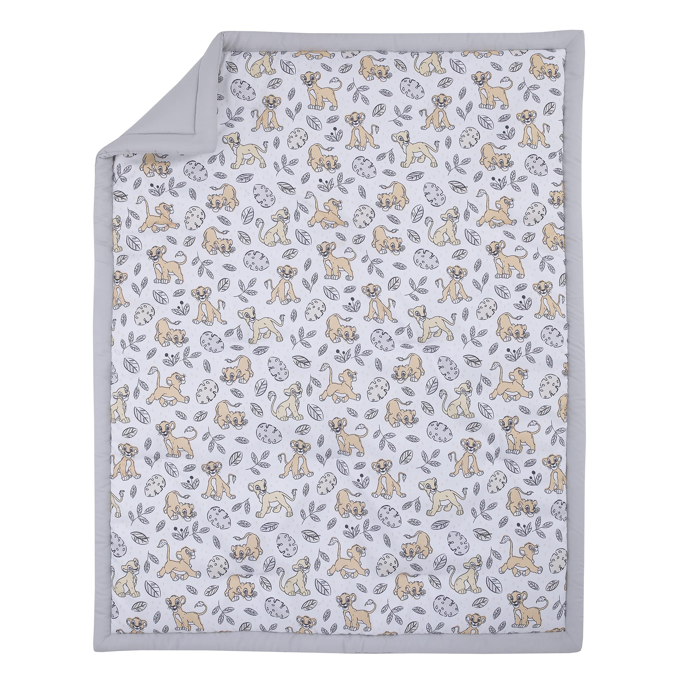 Disney Lion King Daddy's Little Cub Grey, White and Tan Simba and Nala 6 Piece Nursery Crib Bedding Set - Comforter, Two Fitted Crib Sheets, Crib Skirt, Blanket and Changing Pad Cover