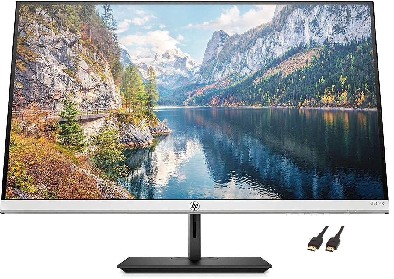 HP New Premium 27f 4K Monitor: 27" UHD 3840 x 2160 (4K) IPS Micro-Edge Display, AMD FreeSync Tech, Height/Tilt Adjustment, HDMI, DisplayPort, 5ms Response time, 16:9 Aspect Ratio, 60Hz,TF HDMI Cable