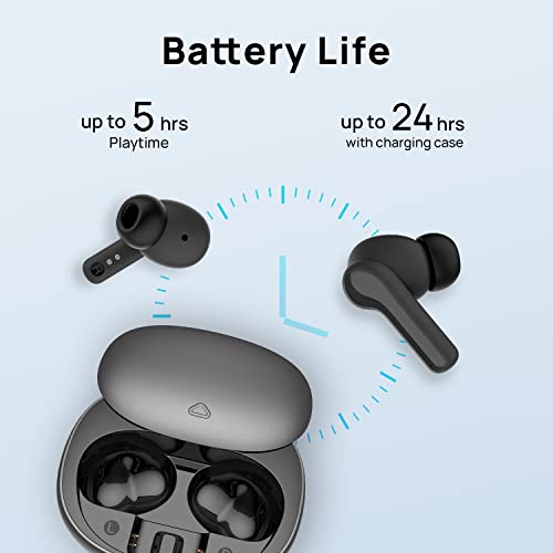 Konnek Stein True Wireless Earbuds, Bluetooth 5.1 Active Noise Cancelling Headphones, Sliding Design Charging Case 500mAh, IPX4 Waterproof, Deep Bass Built-in Mic Call for Business & Sports - Black
