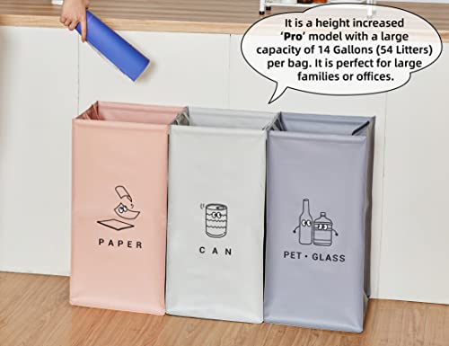 ECOWAN LIVING Recycle Bin, Trash Bin, Recycling Bins for Kitchen Home, Recyclable Waste Trash Sorting Organizer, Reusable Waterproof Compartment Container, Pack of 3 Bags