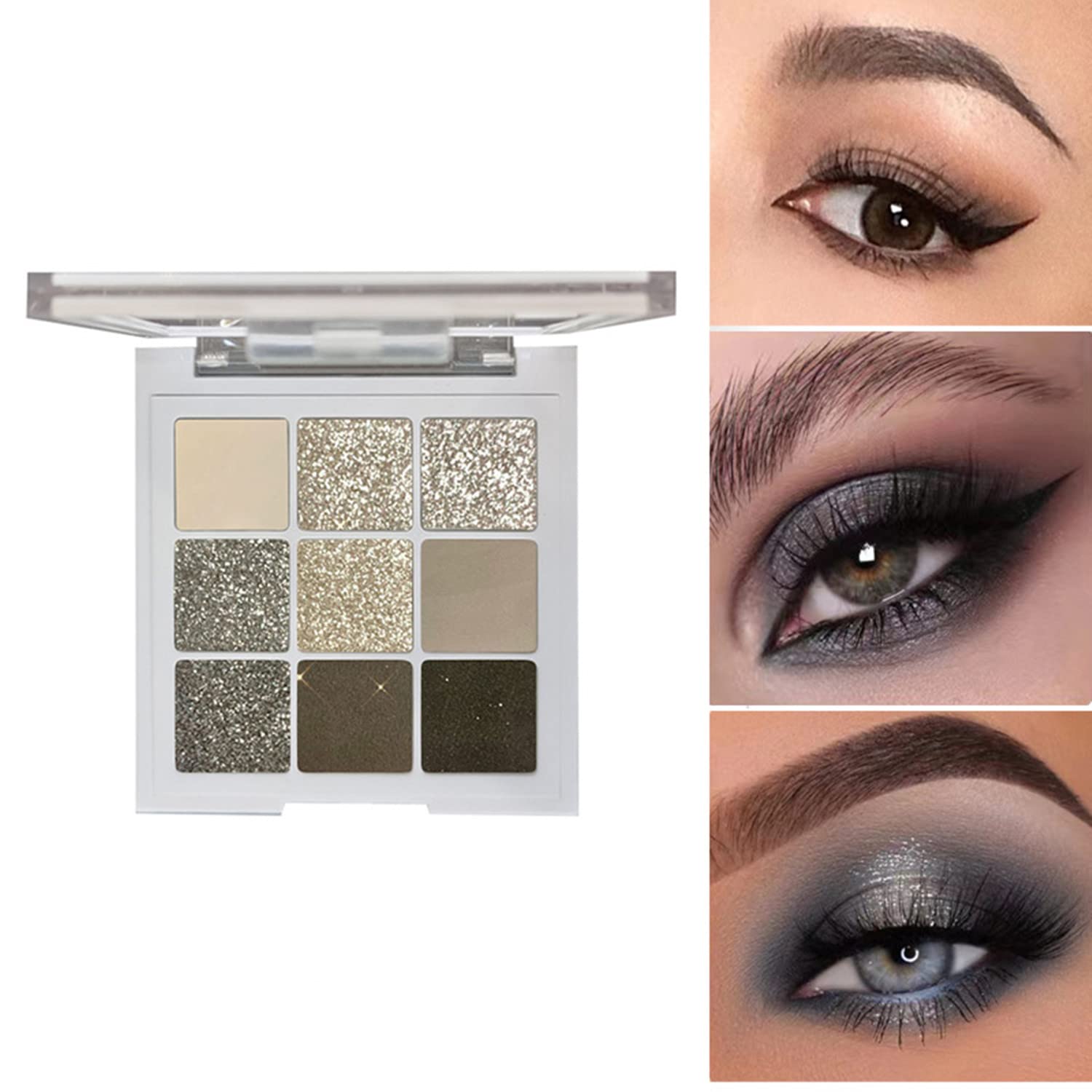 MAEPEOR Black Grey Eyeshadow Palette 9 Colors Cool Toned Matte Glitter Eyeshadow Palette Longlasting Waterproof Smoky Eye Shadow for Girls and Women (Set 1, Black Grey)