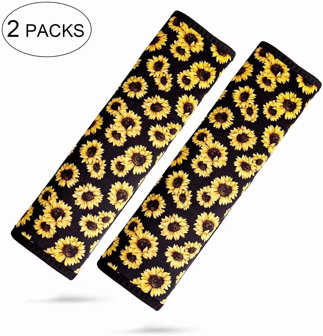 Bulopur Car Seat Straps Shoulder Pads,Yellow Sunflowers Printed Car Seat Strap Covers, Soft Seat Belt Covers for All Car Seats, Pushchair, 2 Piece
