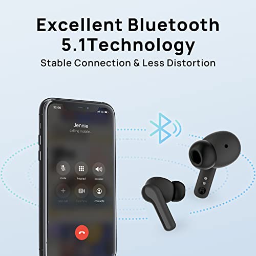 Konnek Stein True Wireless Earbuds, Bluetooth 5.1 Active Noise Cancelling Headphones, Sliding Design Charging Case 500mAh, IPX4 Waterproof, Deep Bass Built-in Mic Call for Business & Sports - Black