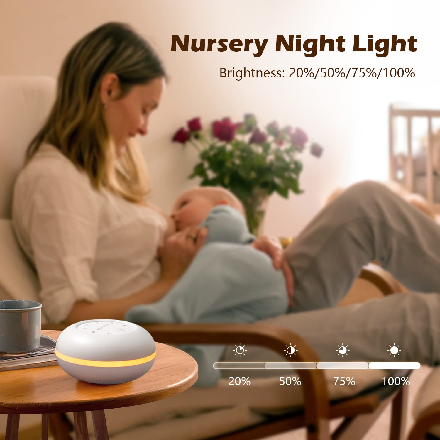 MediAcous White Noise Machine for Adults, Kids, Sleeping Baby, Portable Sound Machine with 18 High-Fidelity Soothing Sounds and 4 Timers, USB Baby Sound Machine with Night Light and Memory Function