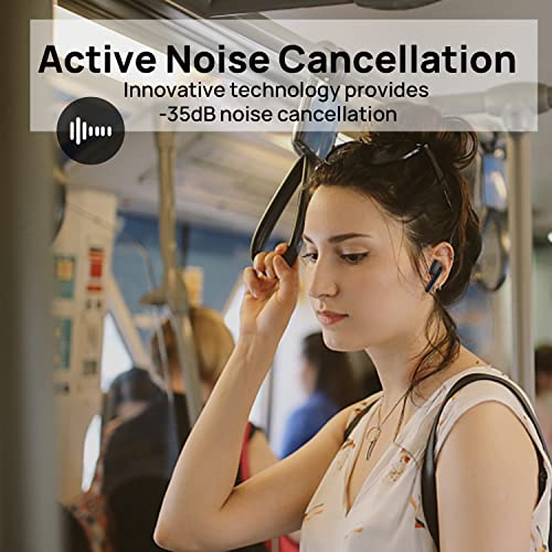 Konnek Stein True Wireless Earbuds, Bluetooth 5.1 Active Noise Cancelling Headphones, Sliding Design Charging Case 500mAh, IPX4 Waterproof, Deep Bass Built-in Mic Call for Business & Sports - Black
