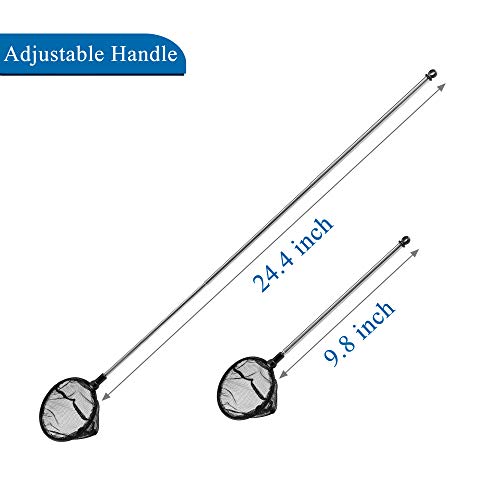 Lpraer Aquarium Fish Net 3.5" Round Fish Net with Extendable 9.8"-24.4" Telescopic Stainless Steel Long Handle Fine Mesh Fish Net for Fish Tank