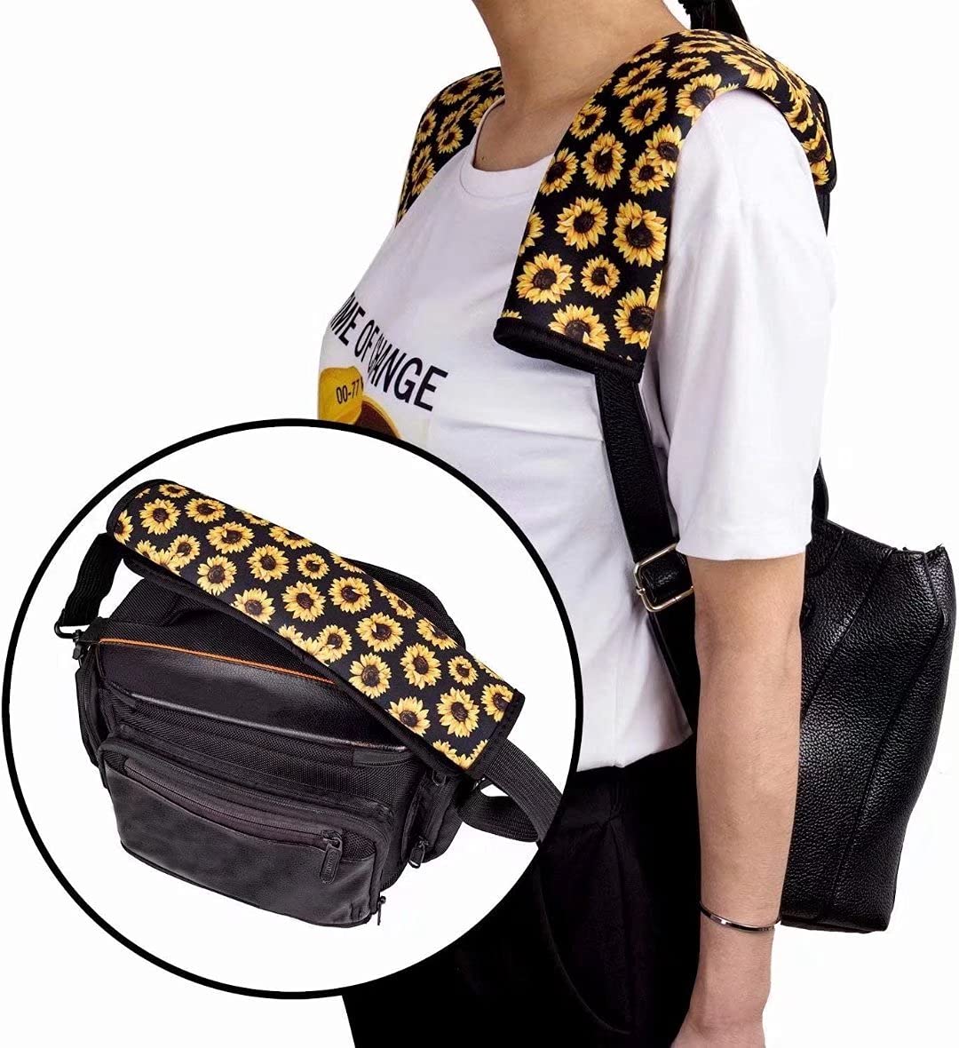 Bulopur Car Seat Straps Shoulder Pads,Yellow Sunflowers Printed Car Seat Strap Covers, Soft Seat Belt Covers for All Car Seats, Pushchair, 2 Piece