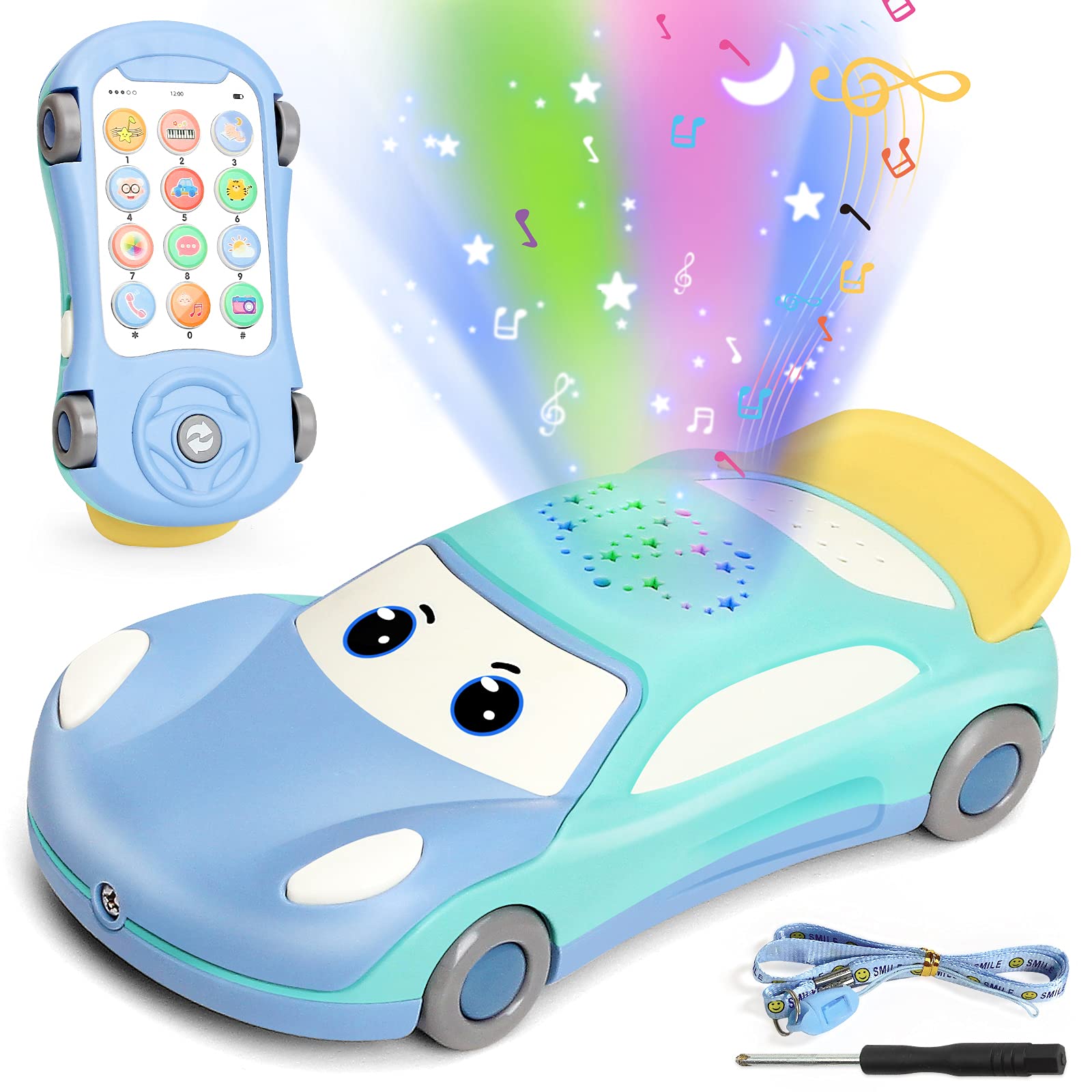 keefun Baby Cell Phone Toys for 1 Year Old Boy, Musical Car Toys with Star Projector, Toy Phone Baby Toys 12-18 Months, Early Education Learning Toys for 1 2 3 Years Old Boy Girl