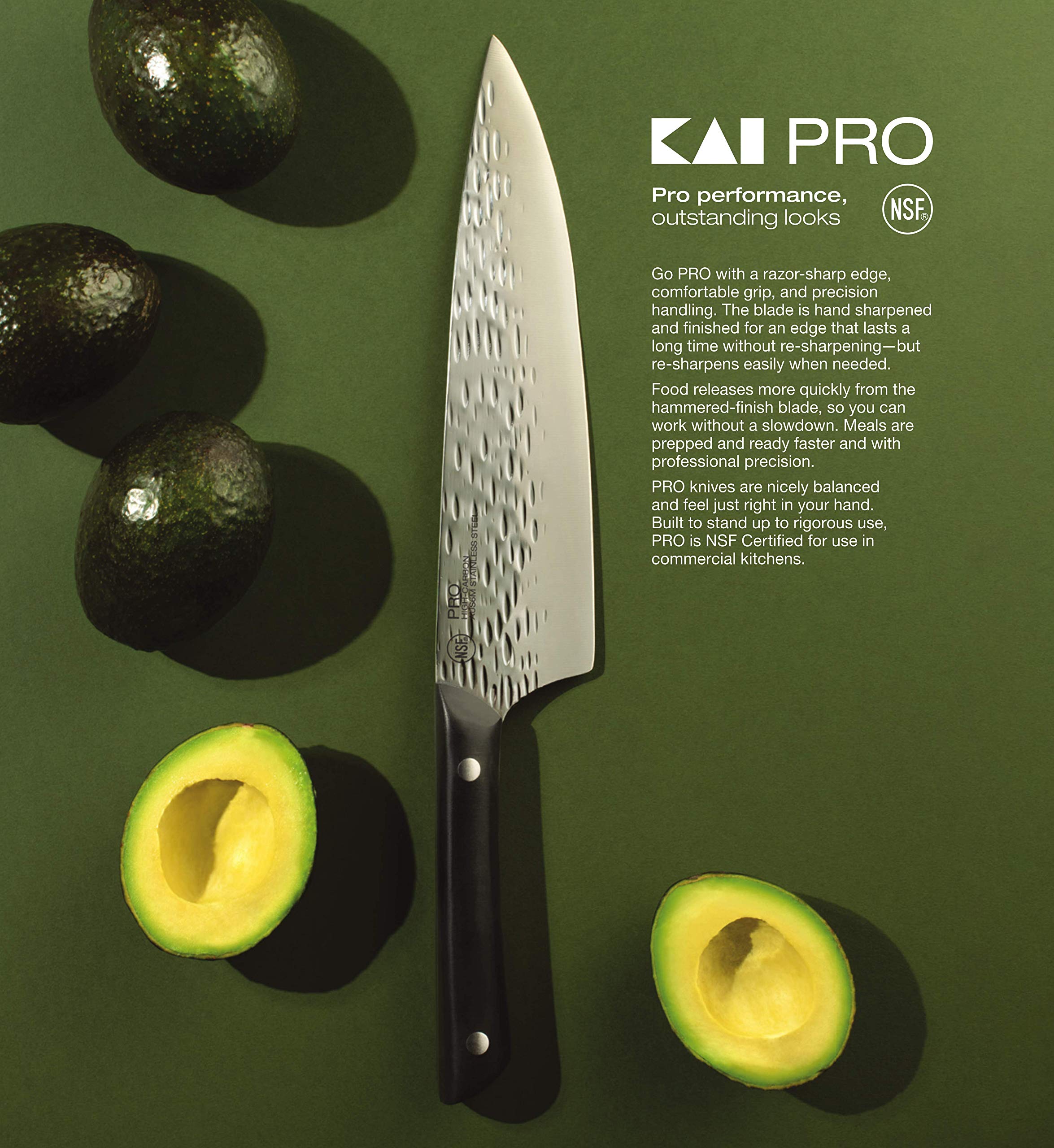 Kai PRO 9.5" Yanagiba Knife, Hand Sharpened Japanese Sashimi Knife, German DIN1.4116 Stainless Steel Blade, Full-Tang POM Handle, NSF Certified, Versatile Kitchen Tool