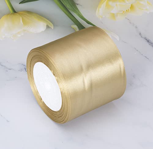 ATRBB 25 Yards 3 Inches Wide Satin Ribbon Perfect for Wedding Satin Chair Sash and Gift Wrapping (Old Gold)