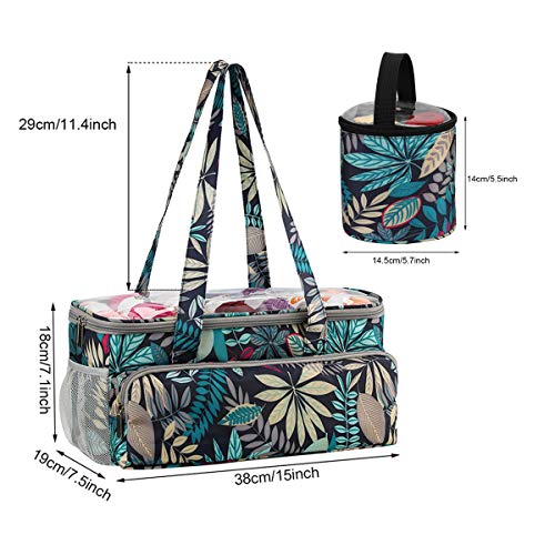 Yarn Storage Tote with Mini Yarn Drum, Knitting Bag Organizer Crochet Tote Bag for Yarn Storage,Dust-Proof Transparent Top,3 Large Grommets for Tangle Free,Sewing and Knitting Supplies