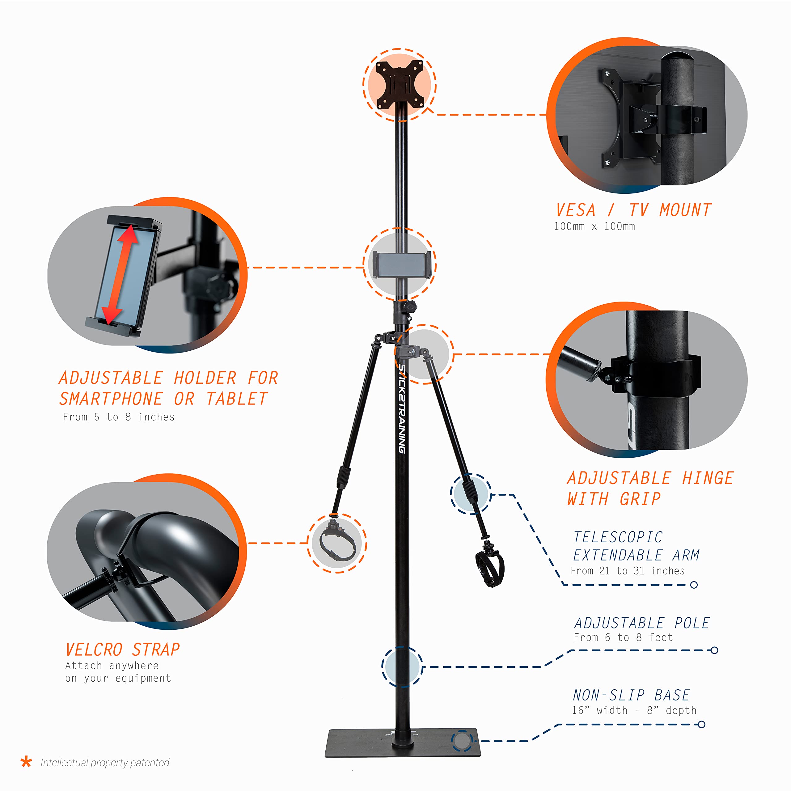 Stick2Training's Extra-Tall TV, VESA Stand Mount for Treadmill, Walking Pad, Under Desk Treadmill, Stand Up Desk - Keep You Productive or Entertained While You Work Out!