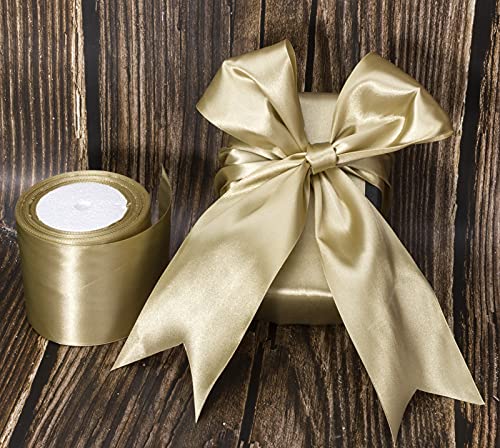 ATRBB 25 Yards 3 Inches Wide Satin Ribbon Perfect for Wedding Satin Chair Sash and Gift Wrapping (Old Gold)