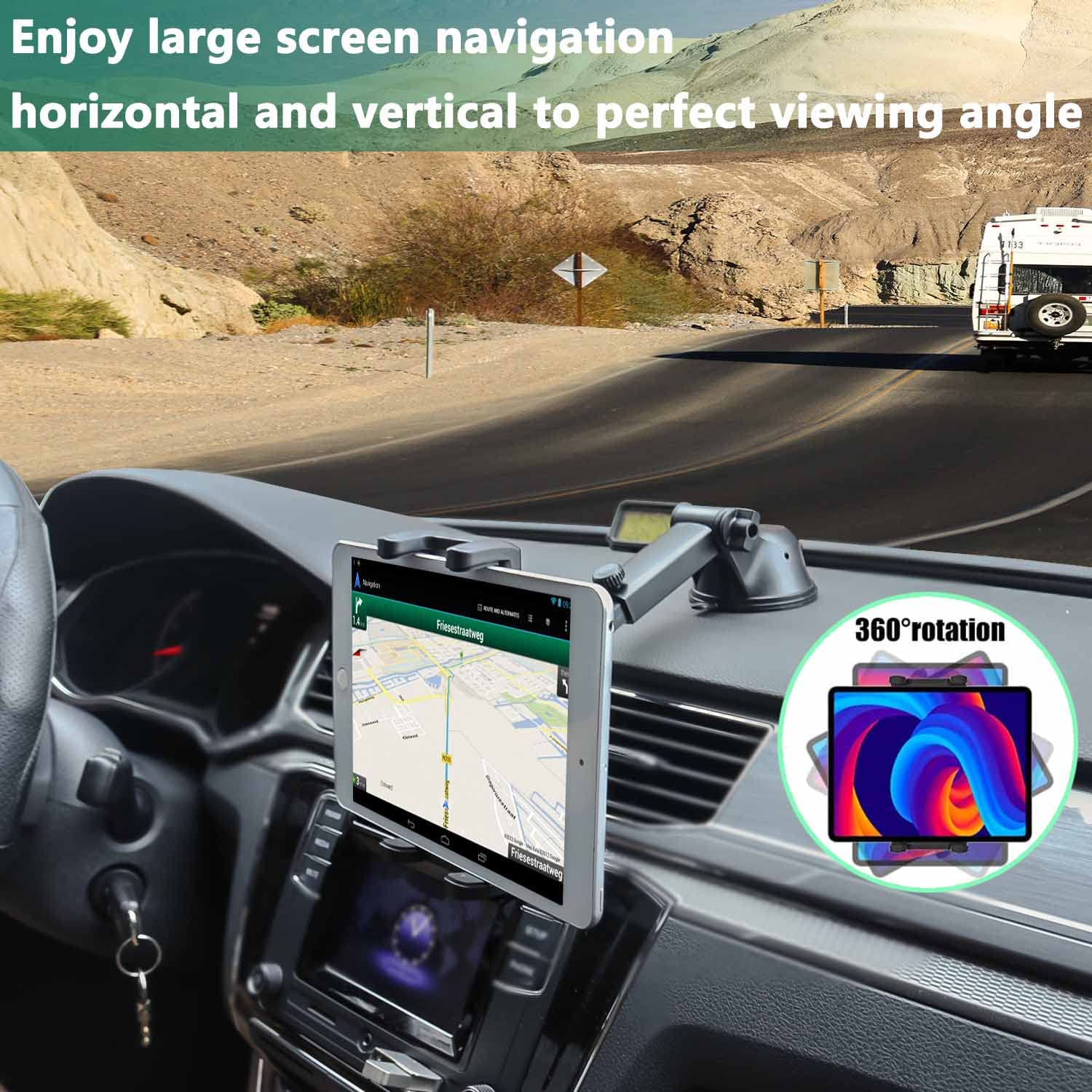 Car Dashboard Tablet Mount for 4-13" iPad Phone, Cuxwill Dash Windshield Tablet Telescopic Holder with Strong Suction Cup for iPad Pro 12.9 10.5 9.7, iPad Air Mini, Samsung Tab, Kindle Fire HD, iPhone