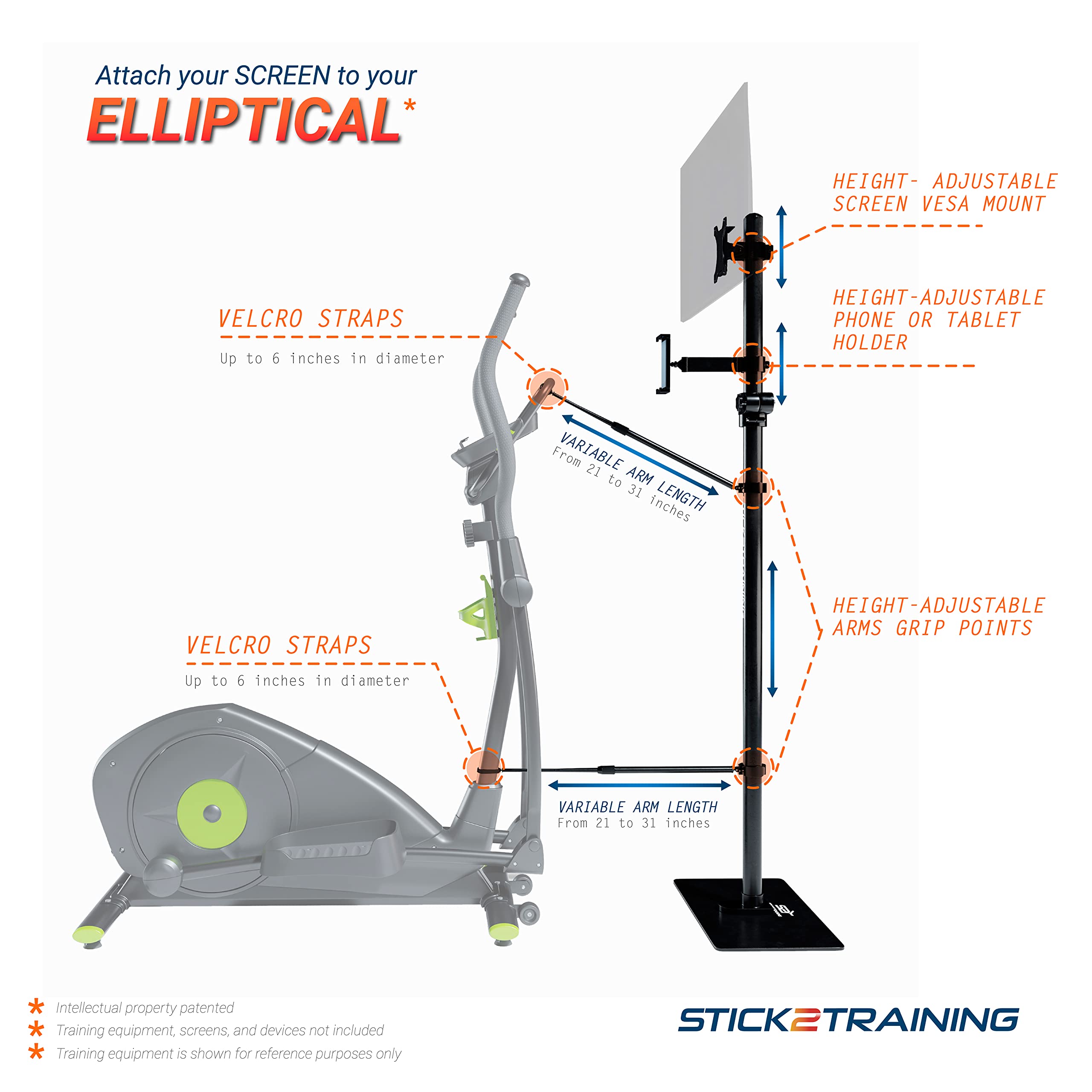Stick2Training's Extra-Tall TV, VESA Stand Mount for Treadmill, Walking Pad, Under Desk Treadmill, Stand Up Desk - Keep You Productive or Entertained While You Work Out!