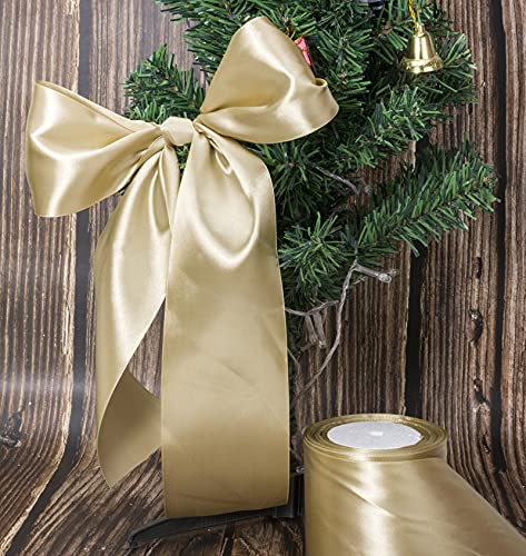 ATRBB 25 Yards 3 Inches Wide Satin Ribbon Perfect for Wedding Satin Chair Sash and Gift Wrapping (Old Gold)