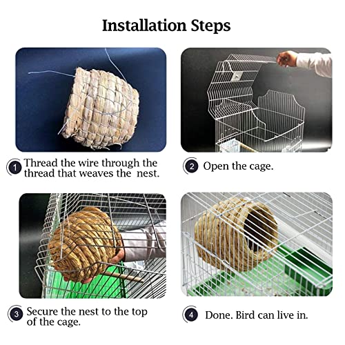 kathson Birdcages Straw Bird Nests Natural Grass Woven Birdhouse Resting Breeding Nesting Cages Hideaway Shelter for Finch Canary Budgie Lovebird Pearl Bird and Small Parrot