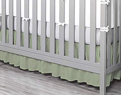100% Egyptian Cotton, Nursery Crib Toddler (28" x 52" x 14") 800 Thread Count Crib Skirt Dust Ruffle, Bedding Skirts for Baby Boys or Girls, 14" Drop, Sage Solid