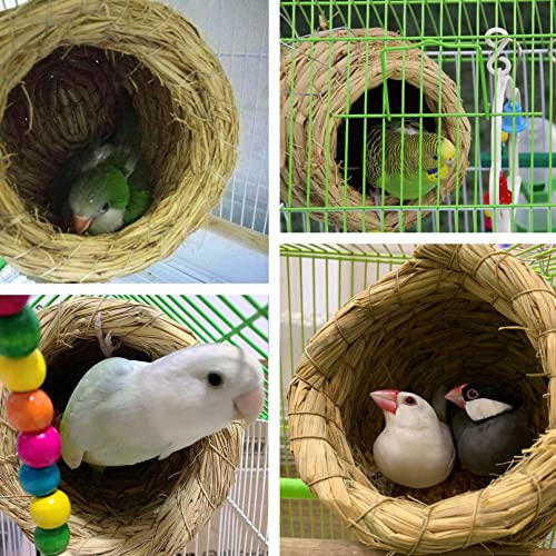 kathson Birdcages Straw Bird Nests Natural Grass Woven Birdhouse Resting Breeding Nesting Cages Hideaway Shelter for Finch Canary Budgie Lovebird Pearl Bird and Small Parrot