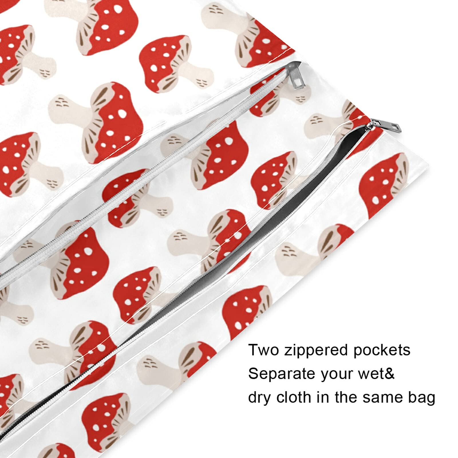 xigua Red Hat Mushroom Wet Dry Bag 2 Pieces, Waterproof Reusable Diapers Storage Bag Travel Bag with Two Zippers for Beach Swimming Summer Camp