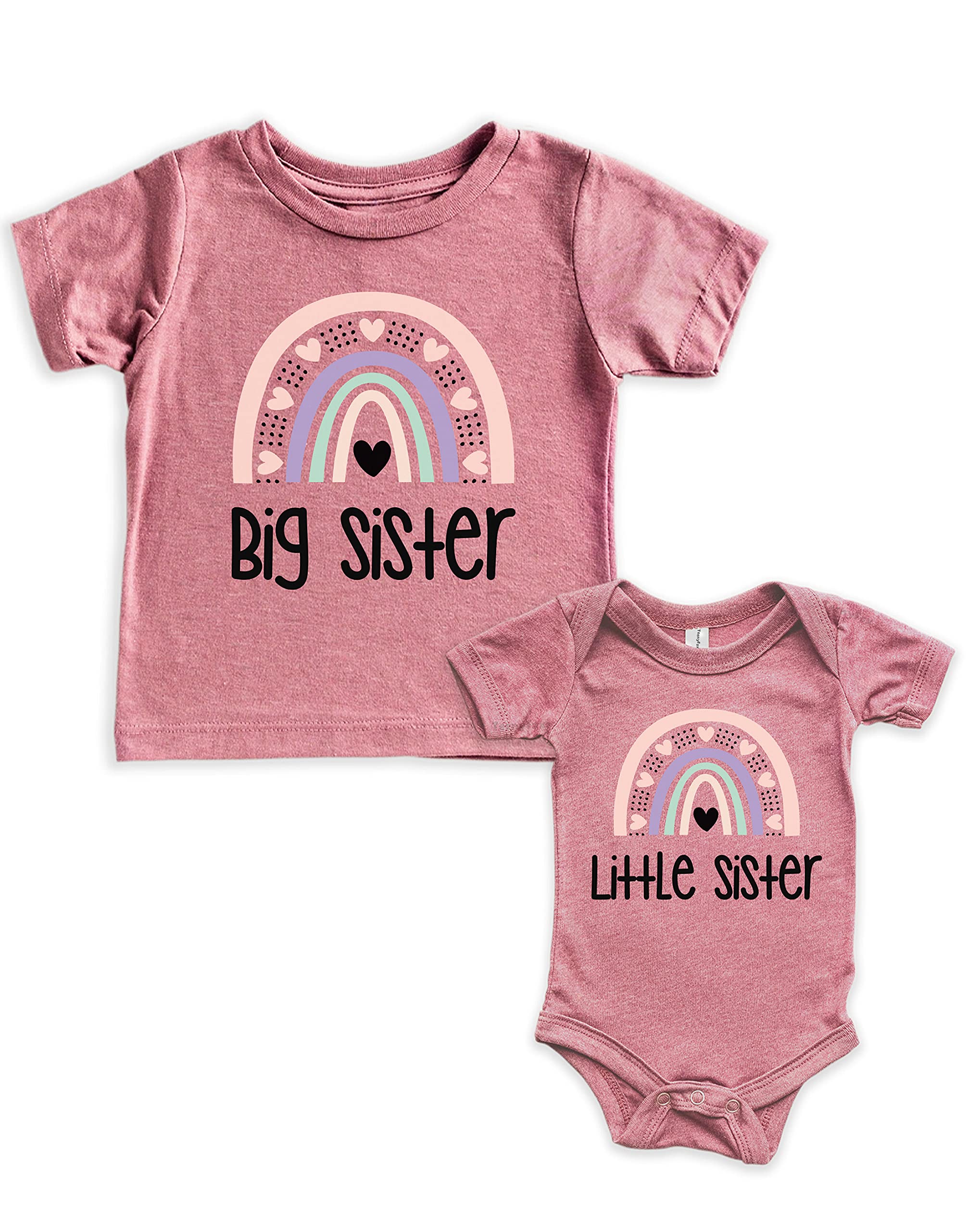 Teeny Fox Rainbow Big Little Sis Shirts Sister Set Gift For Sibling Matching Outfits