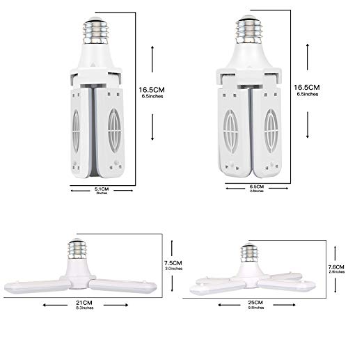 QUANXI 2 Packs LED Garage Lights 30W, 3000 Lumens, Ceiling Lights for Garage,E26 Tribright LED Ceiling Light, 3 Adjustable Panels Garage Light Bulb for Garage, Warehouse, Workshop, Basement