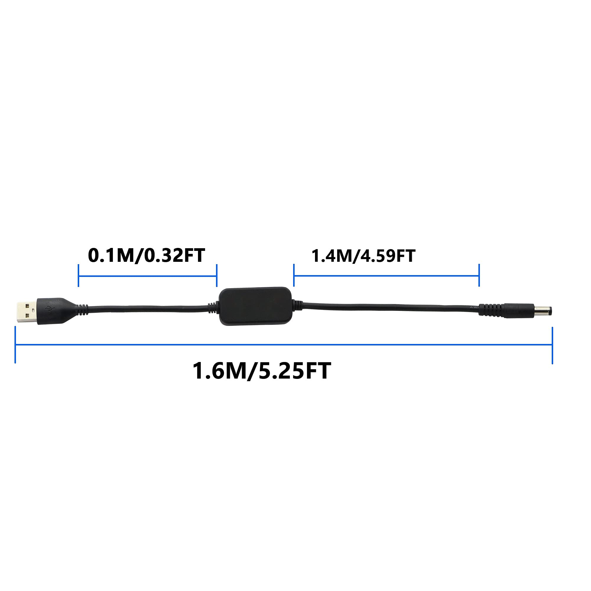 SinLoon USB 5V to DC 5.5mm x 2.1mm 12V Converter Step Up, Voltage Converter Power Cable, for Camera, Desk lamp, Speakers, Blue Tooth Headset, and Other 5V Devices.(1.6M/5.25FT