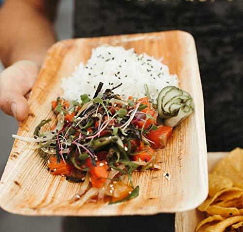 Charity Leaf Disposable Palm Leaf 11" x 7" Trays (25 Pieces) Bamboo Like Serving Platters, Disposable Boards, Eco-Friendly Dinnerware for Weddings, Catering, Events