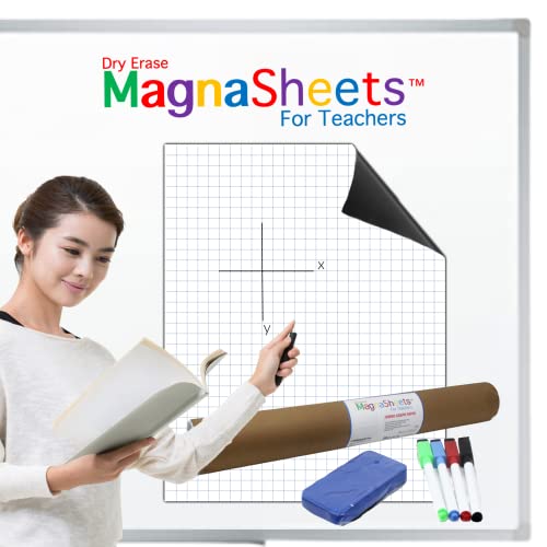 NEW AND IMPROVED FOR 2023! Jumbo Sized Dry Erase Whiteboard Graph Paper for Classroom 22x28 | Complete Erase PET Laminate - No Ghosting, Staining!! | Bonus Storage Tube | Sustainable Teaching Supplies