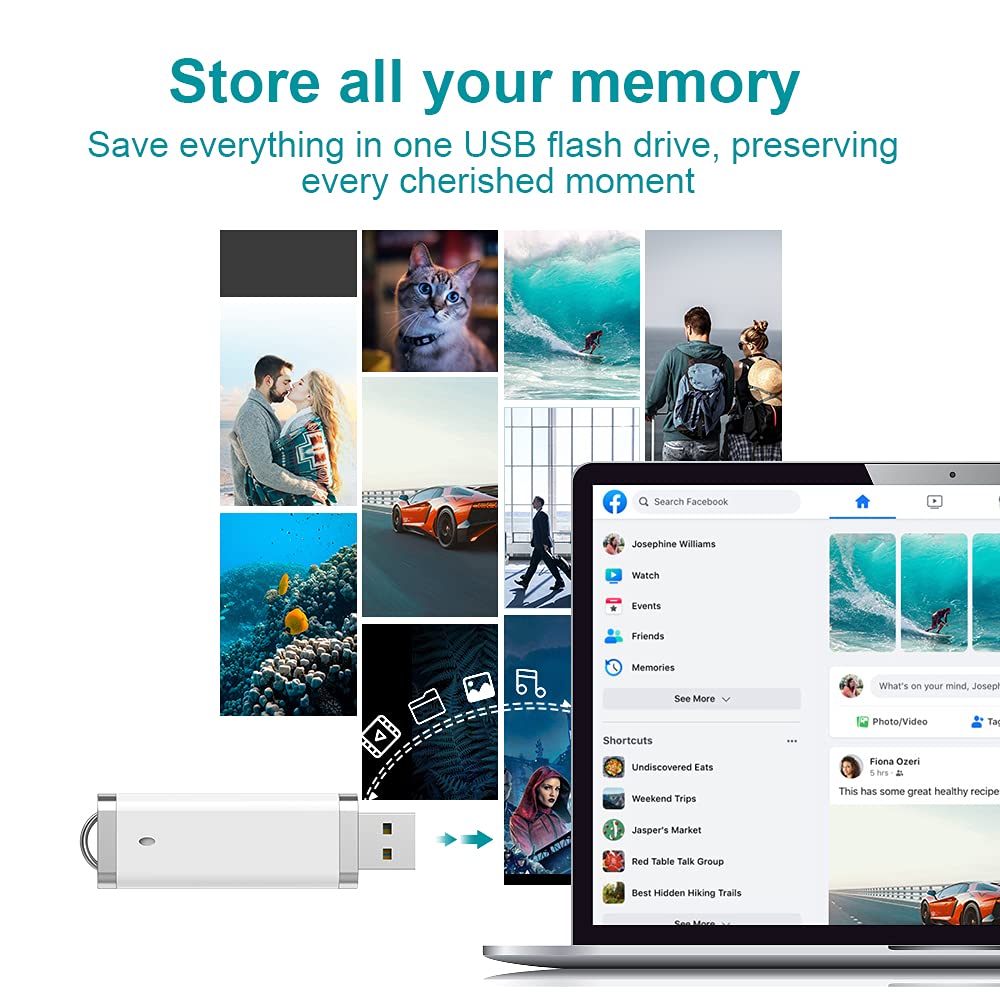 KEXIN 500 Pack 4GB Flash Drive USB Flash Drive 4G Thumb Drive Pen Drive Memory Stick Design in Snapcap White