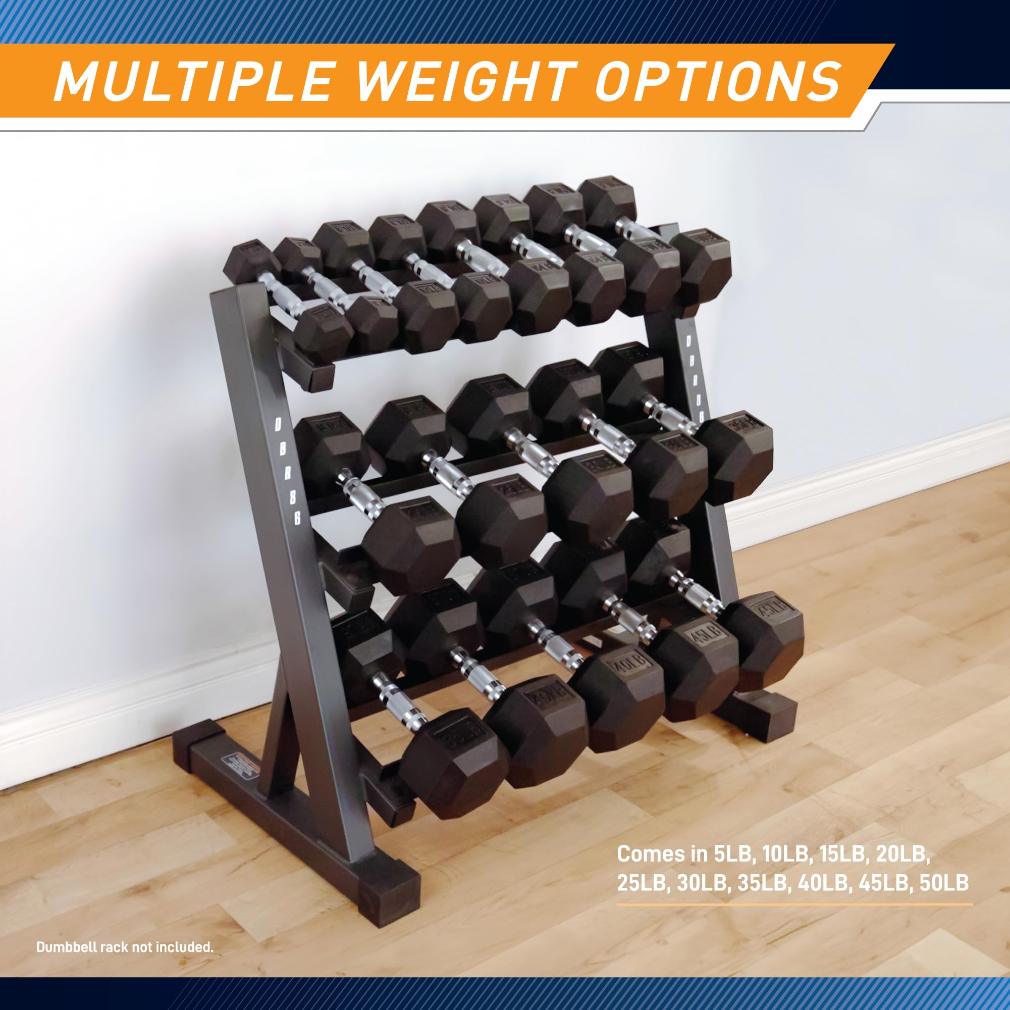 Marcy Rubber Hex dumbbell - 50 lb, sold as each