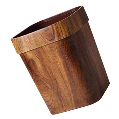 BESPORTBLE Retro Trash Can Wood Small Square Wastebasket Garbage Container Bin Imitated Solid Trash Can Pail for Bathroom Kitchen Home Office 14 L