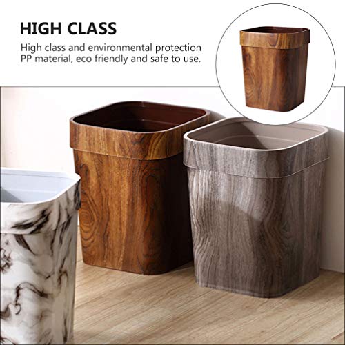 BESPORTBLE Retro Trash Can Wood Small Square Wastebasket Garbage Container Bin Imitated Solid Trash Can Pail for Bathroom Kitchen Home Office 14 L