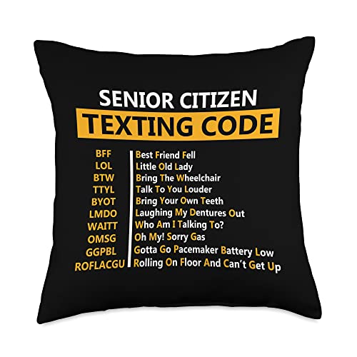 Senior Citizen Texting Code elderly person dad Funny Senior Citizen's Texting Code Fathers Day for Grandpa Throw Pillow, 18x18, Multicolor