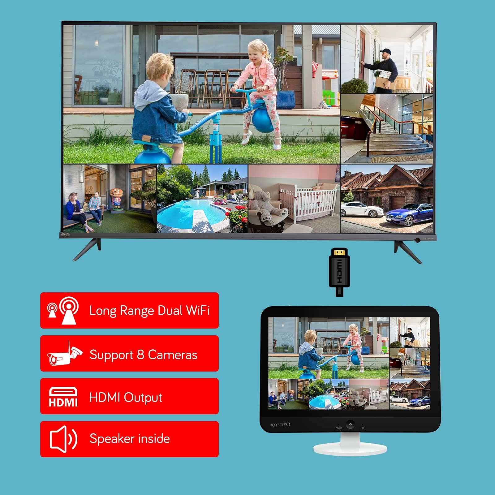 XMARTO 10CH H.265+ 4K Ultra HD Network Digital Video Recorder NVR with 12.1" HD Screen (Dual WiFi Inside, Long Range WiFi, G3 Auto WiFi Relay, SATA HDD and Cloud Storage)