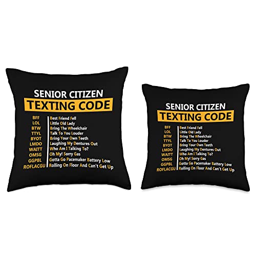 Senior Citizen Texting Code elderly person dad Funny Senior Citizen's Texting Code Fathers Day for Grandpa Throw Pillow, 18x18, Multicolor