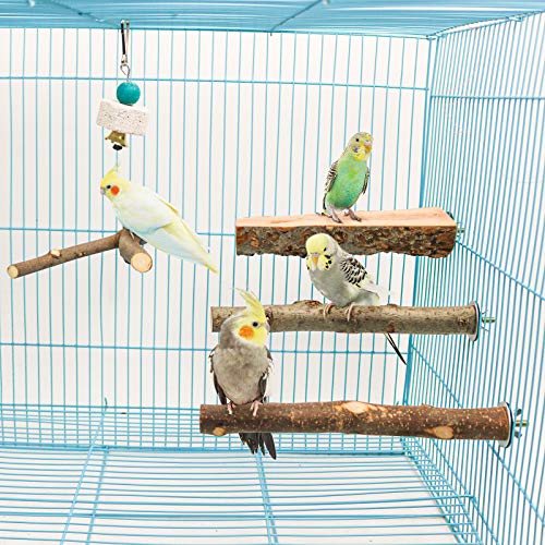4 Pack Natural Wood Bird Perch for Bird Cages,Parrot Stand Perch Platform Exercise Playground Toys Paw Grinding Stick Perch Stand Cage Accessories for Budgies Cockatiel Conure Parakeet Lovebirds (H01)