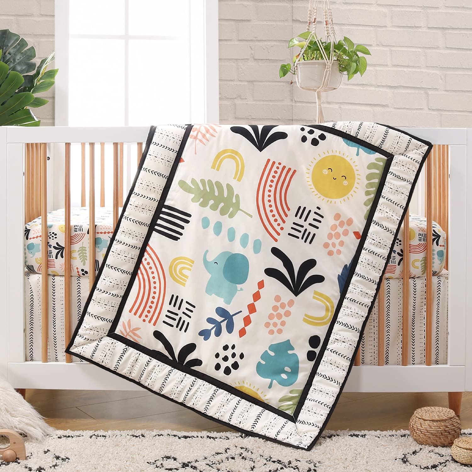 The Peanutshell Boho Crib Bedding Set for Baby Boys or Girls | 3 Piece Unisex Nursery Set | Crib Blanket, Fitted Crib Sheet, Crib Skirt