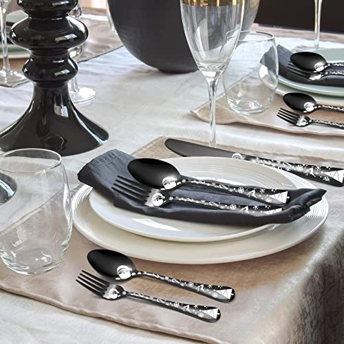 24-Piece Silverware Set Service for 6 with holder,Premium Stainless Steel Cutlery Set,Home Kitchen Restaurant Utensils,Knives Spoon and Fork Set, Mirror Polished,Dishwasher Safe.(Mirror pattern)
