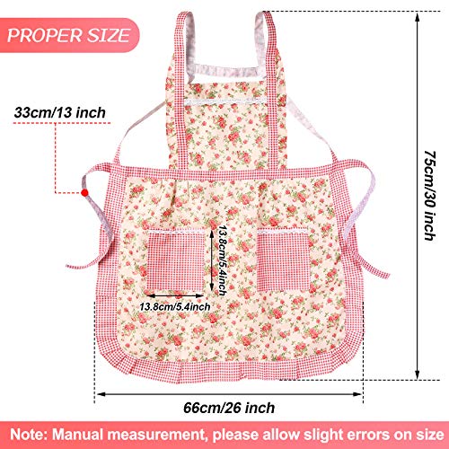 Syhood 3 Pieces Kitchen Floral Aprons Soft Flower Aprons Women Chef Aprons Adjustable Cooking Aprons with Pockets for Kitchen Cooking Baking Gardening Household Cleaning Supplies, 3 Colors