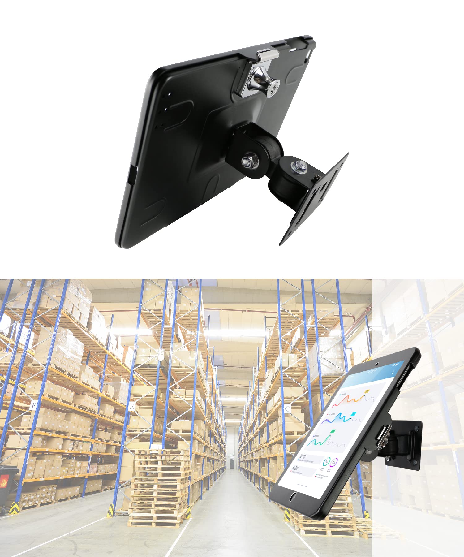 WeSTRUGGLE On Wall Mount bracket for iPad 9.7"(6th,5th,Gen.), 9.7"Air1& 2, iPad 9.7"Pro, Excluding iPad 9.7"(1th,2th,3th,4th,Gen.),Anti Theft Lock , Rotate Design Arbitrary ,Multi Angle, Metal,(Black)