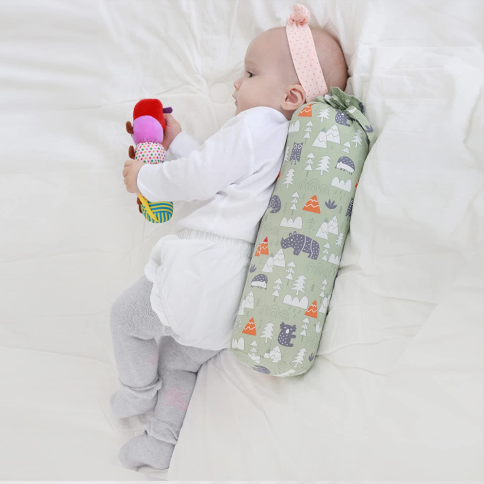 Beisto Baby Anti Roll Side Sleep Pillow Soft Cotton Buckwheat Neck Support Cushion Back Cushion Pillow for Unisex Infant Toddler Anti-Turnover Fixed Bolster, Green, One Size