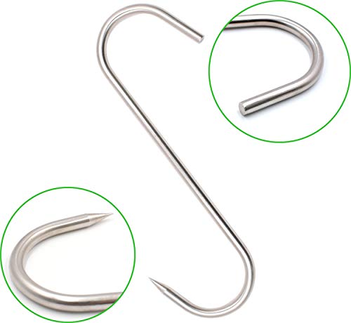 4pcs 10inch 8mm Thick Meat Hooks +4pcs 6inch 3mm S-Hook,Alele Stainless Steel Butcher Hook for Hanging Pork Belly or Beef