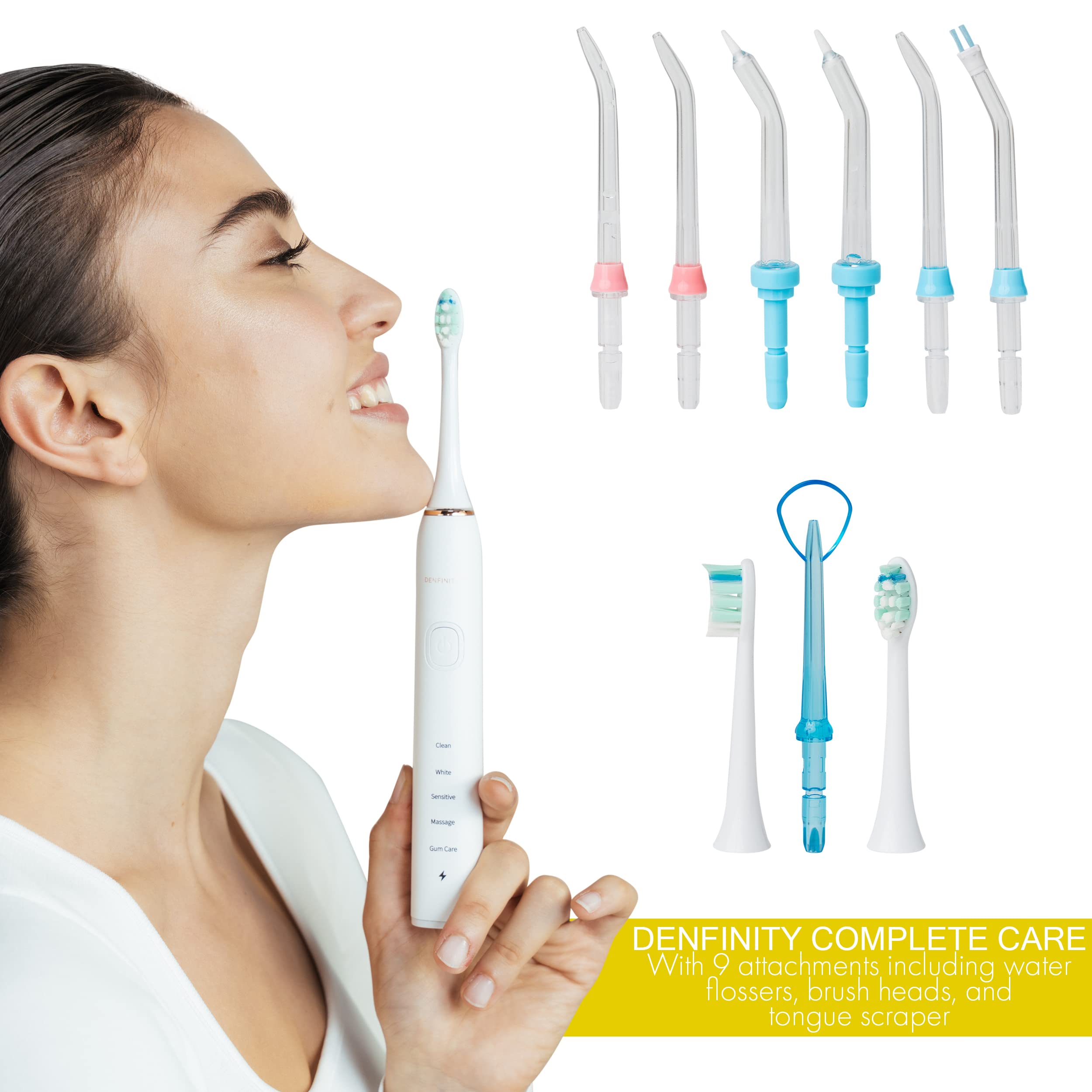 Denfinity Electric Toothbrush with Water Flosser Combo White Multifunction Sonic Irrigator
