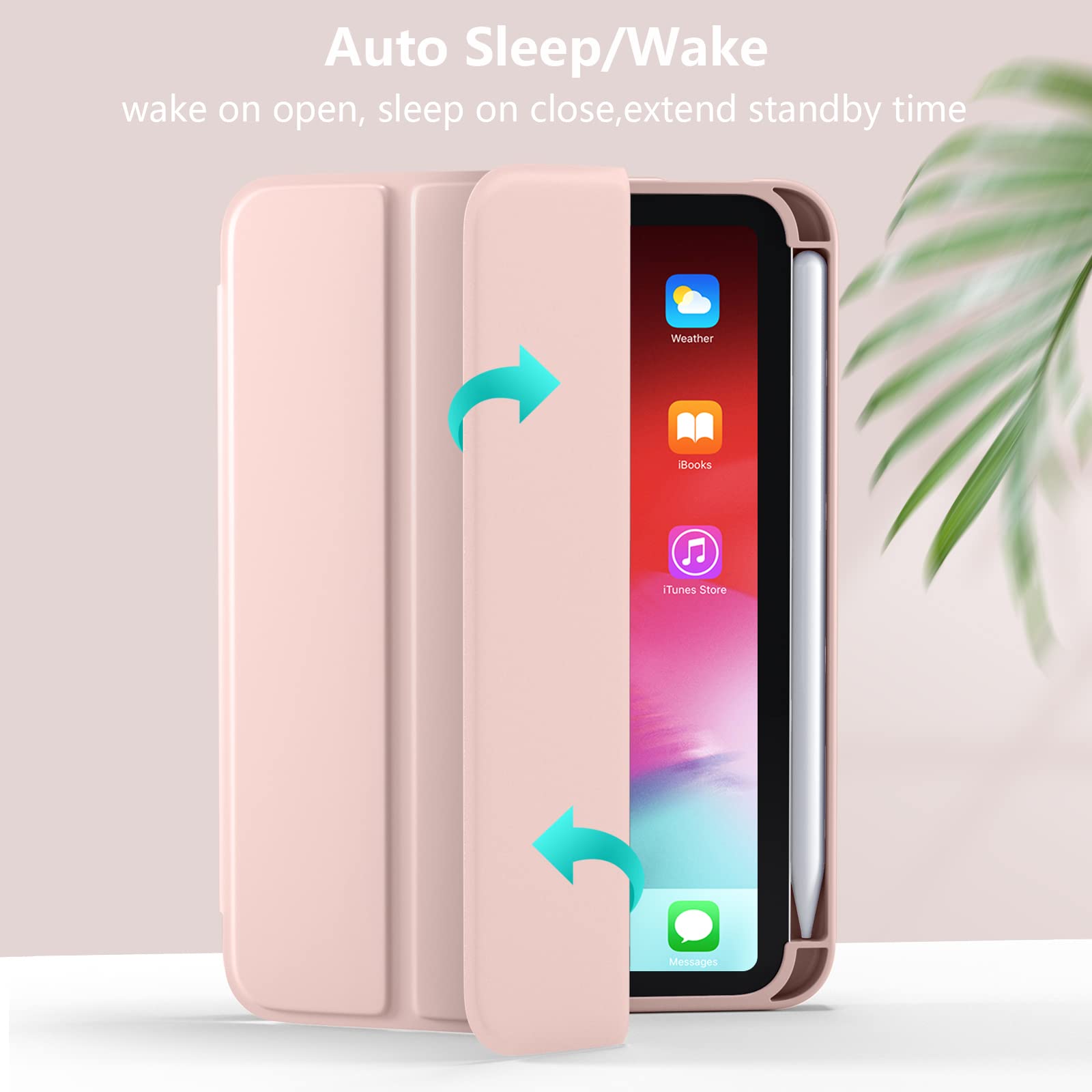 Mastten for iPad Mini 7 Case A17 Pro, for iPad Mini 7th/6th Generation Case 2024/2021 8.3 Inch with Pencil Holder, Hybrid Slim Clear Back Shell Cover Kids, Auto Wake/Sleep, Rose Pink