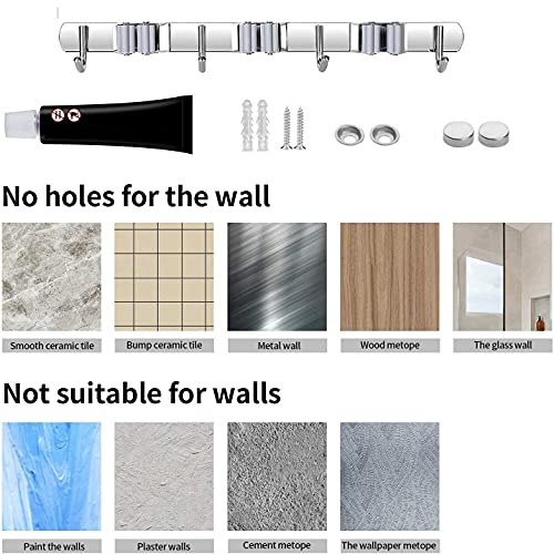 HXcomet Broom Mop Holder, Stainless Steel Wall Mounted Storage Organizer Cleaning Tool for Kitchen, Garage, Garden, Bathroom Organization Storage (3 Racks 4 Hooks)